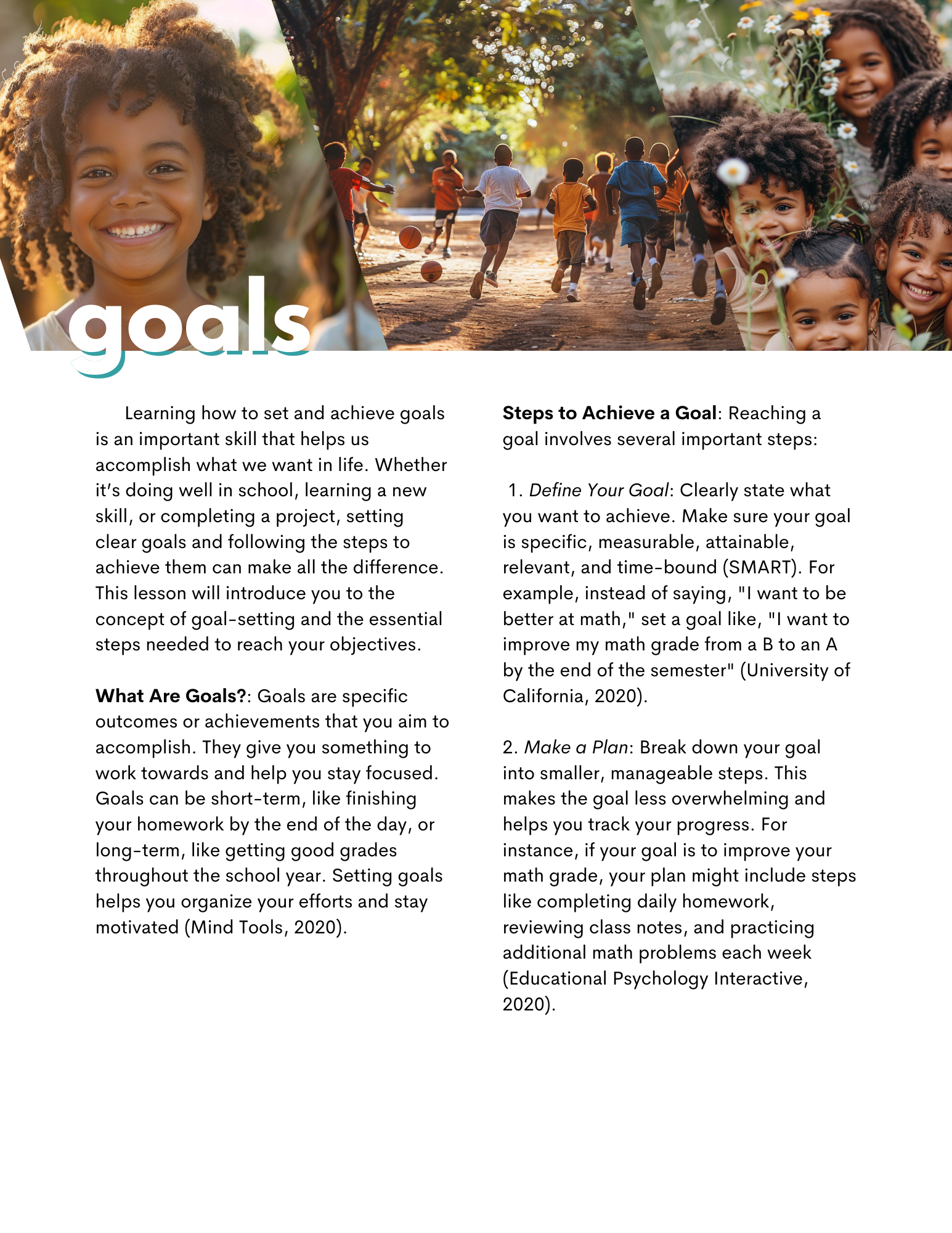 Goal Setting Lesson For Middle School Daily Goal Sheet A Goal Setting